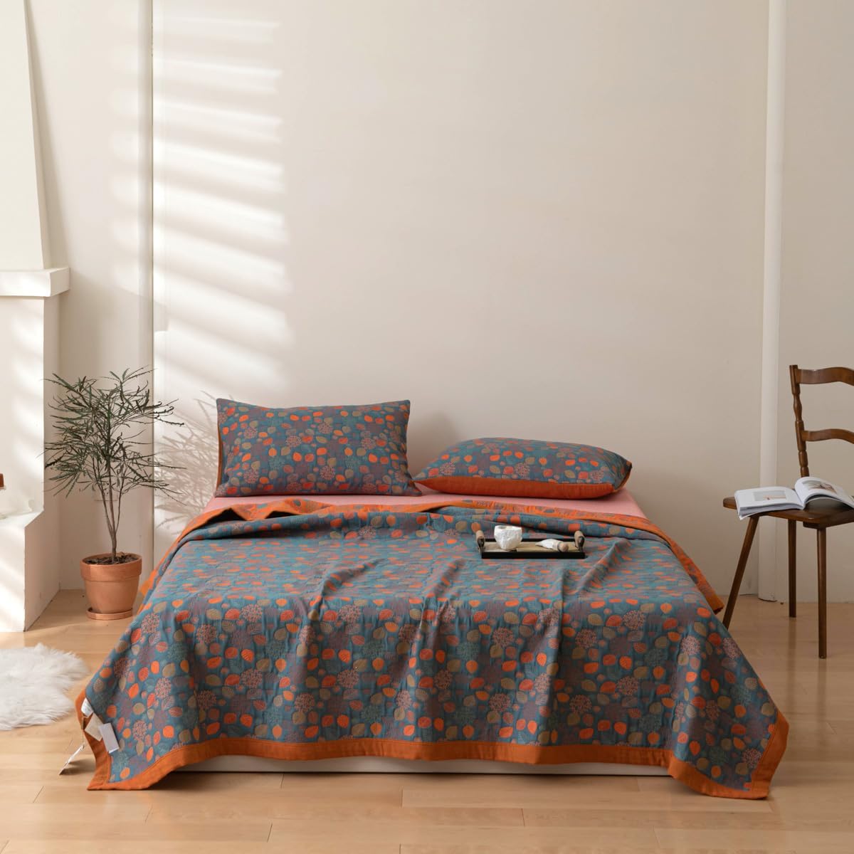 Ginkgo Leaf Pattern Cotton Reversible Quilt – Lightweight & Breathable ...