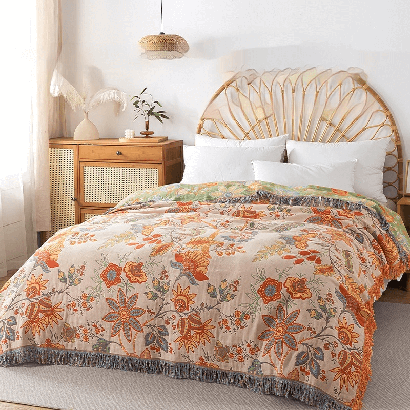 Bohemian Bloom Cotton Blanket – Reversible, Lightweight Couch Cover ...